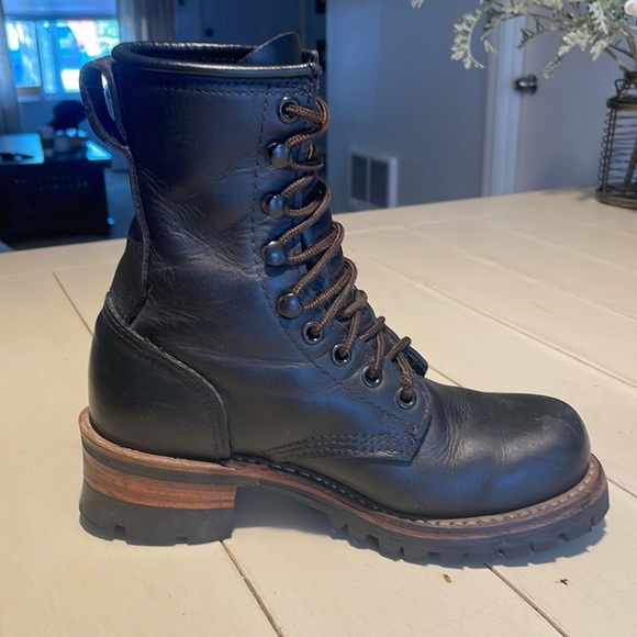 Frye | Shoes | Frye Logger 8g Black Leather Platform Lug Lace Up Mid ...